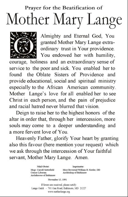 Faith Programs | Mother Mary Lange Catholic School